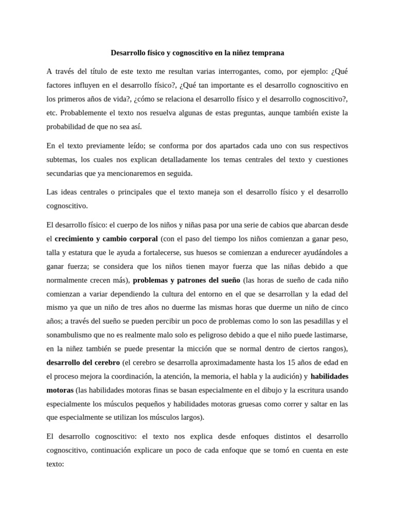 Desarrollo Físico y Cognoscitivo en La Niñez Temprana | PDF | Memoria ...