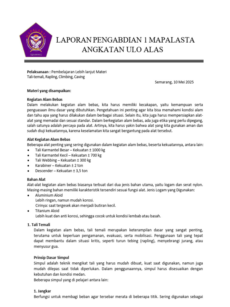 Panduan Kegiatan Alam Bebas: Tali, Rapling, Climbing, Caving | PDF