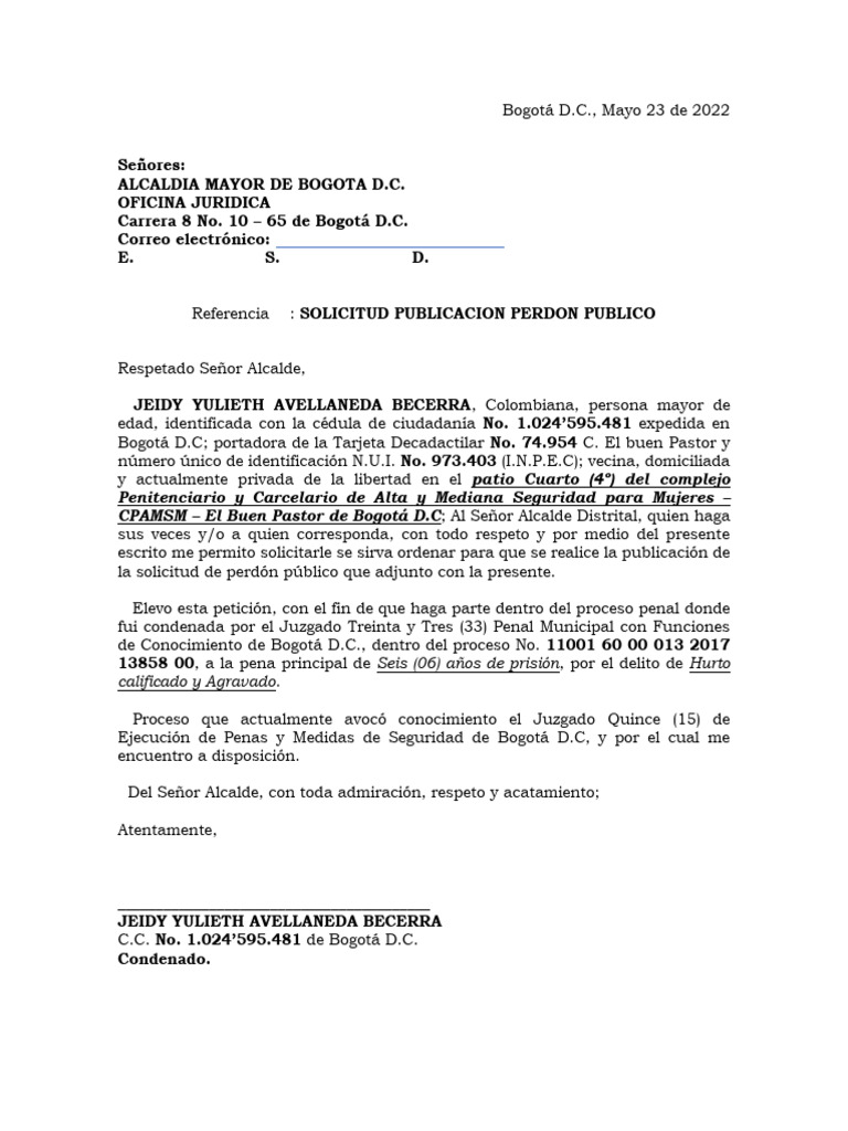 Perdon Publico PPL - Jeidy Yulieth Avellande Becerra 1 1 | PDF ...