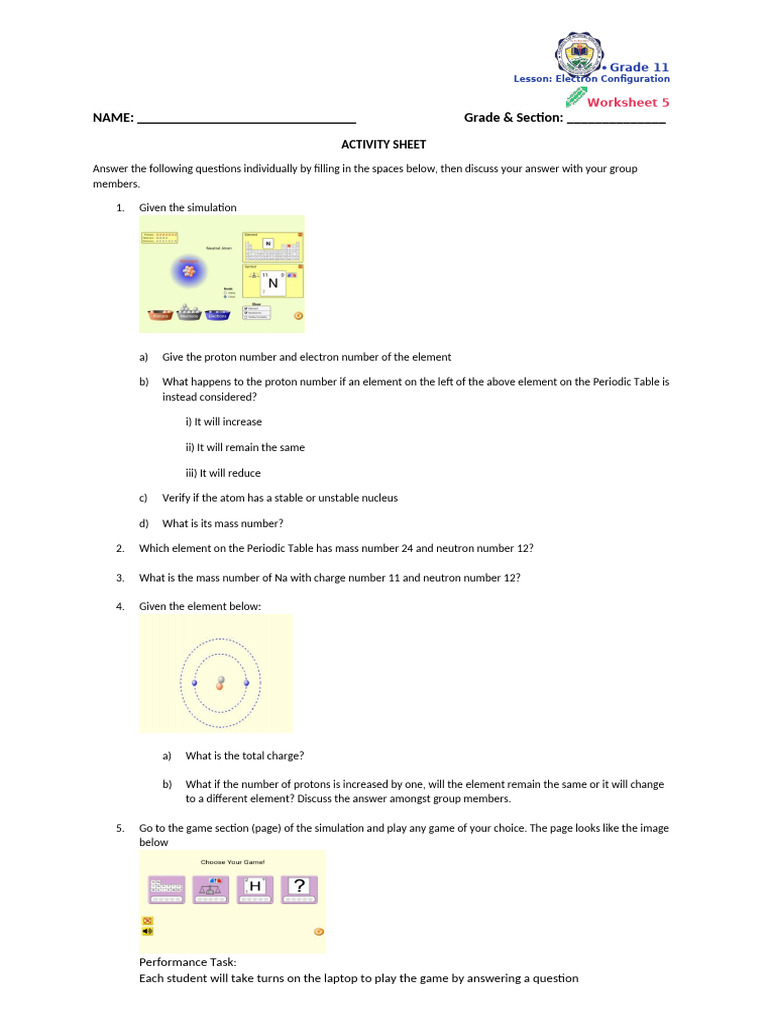 Worksheet 5 - Build An Atom | PDF
