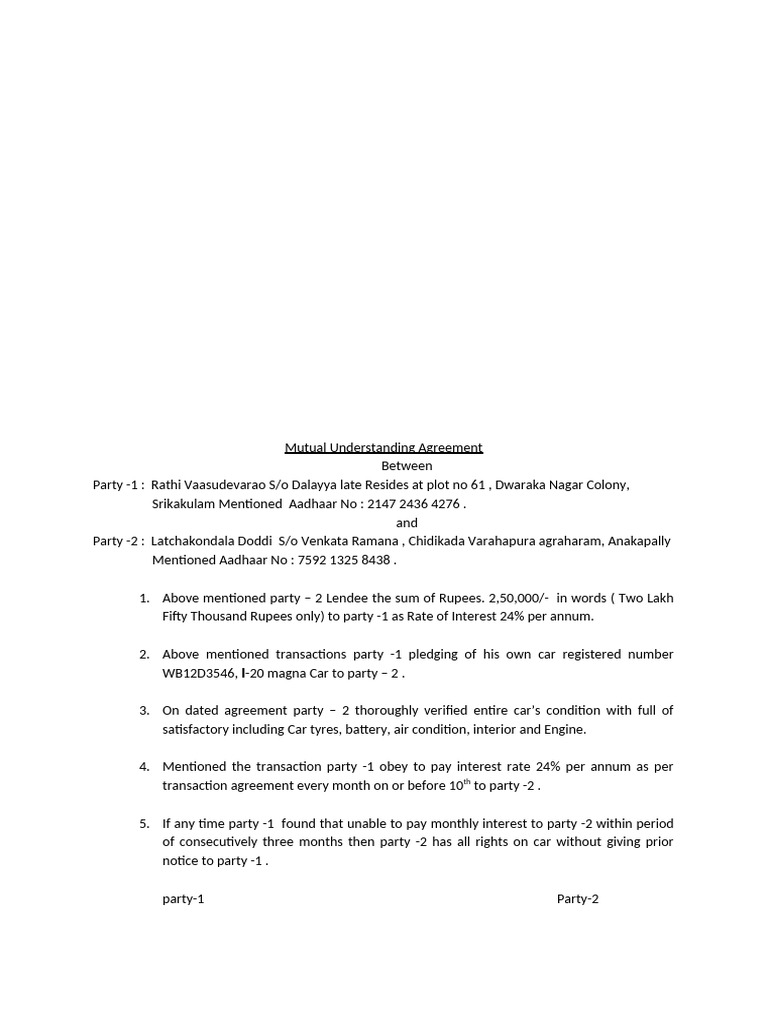 Mutual Understanding Agreement | PDF