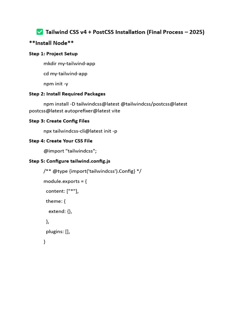 Tailwind CSS v4 Installation Guide | PDF
