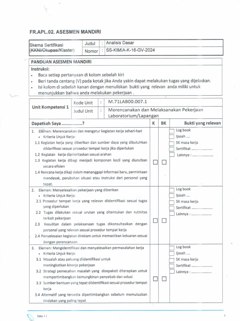16 FR APL 02 Asesmen Mandiri Analisis Dasar | PDF