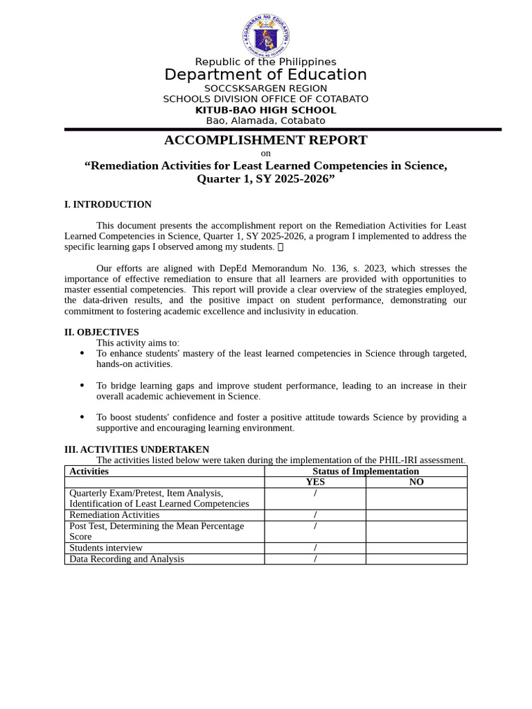 Accomplishment Report For Mov | PDF | Learning | Educational Technology