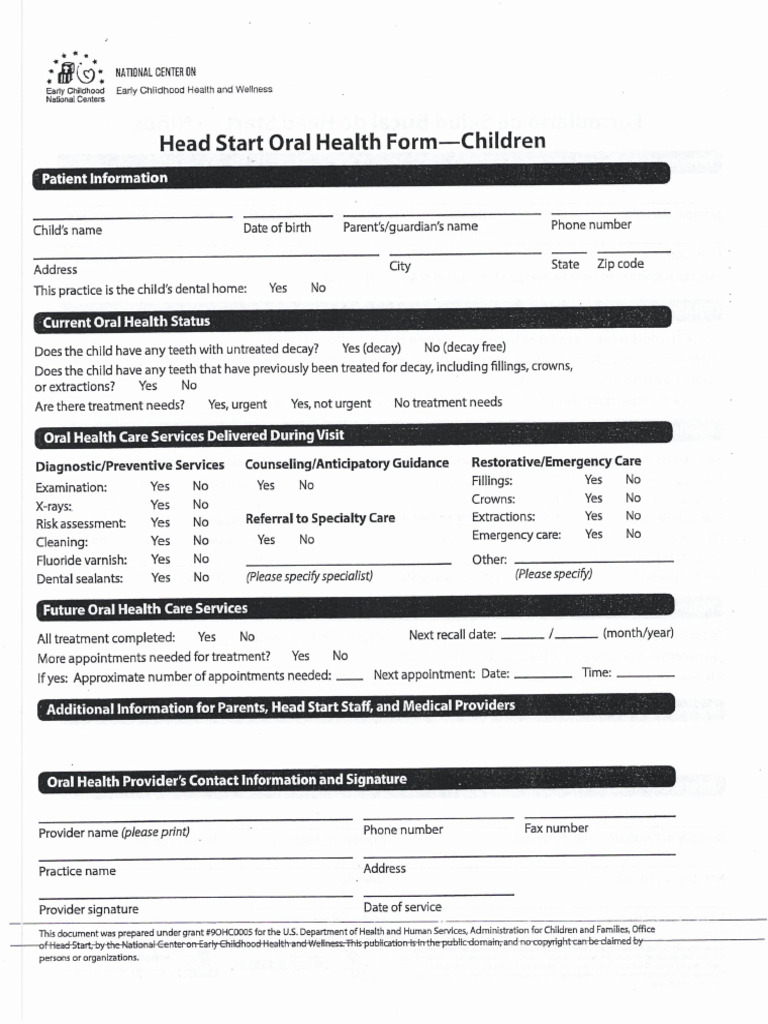 Head Start Oral Health Form | PDF