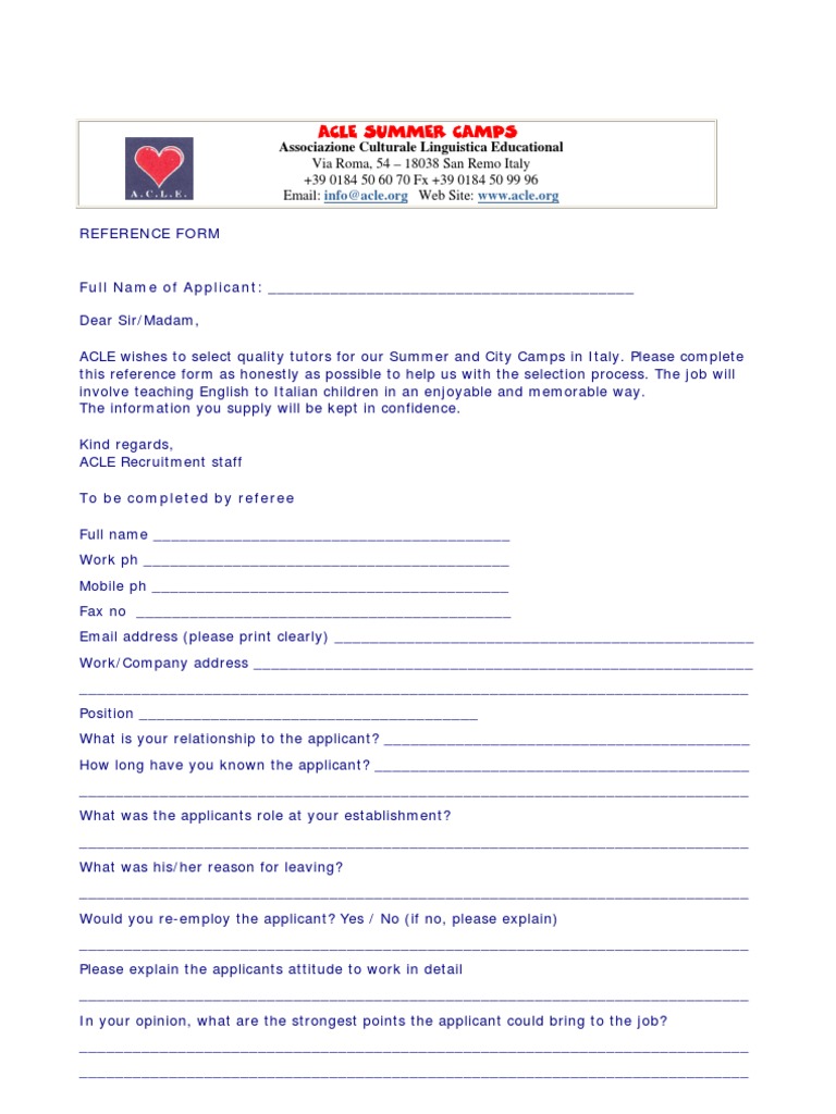 Reference Form | PDF | Career & Growth | Finance & Money Management