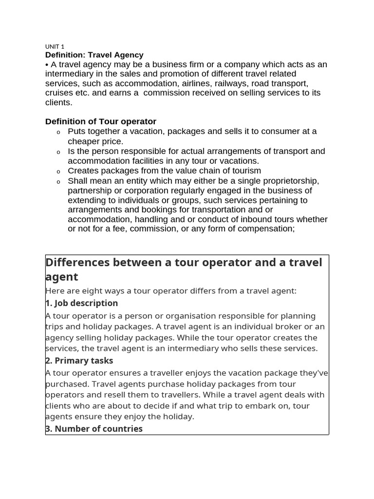 Travel Agency vs. Tour Operator Explained | PDF | Travel Agency | Insurance