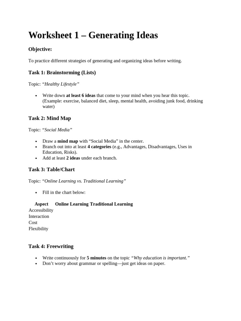 Idea Generation and Audience Analysis Worksheet | PDF