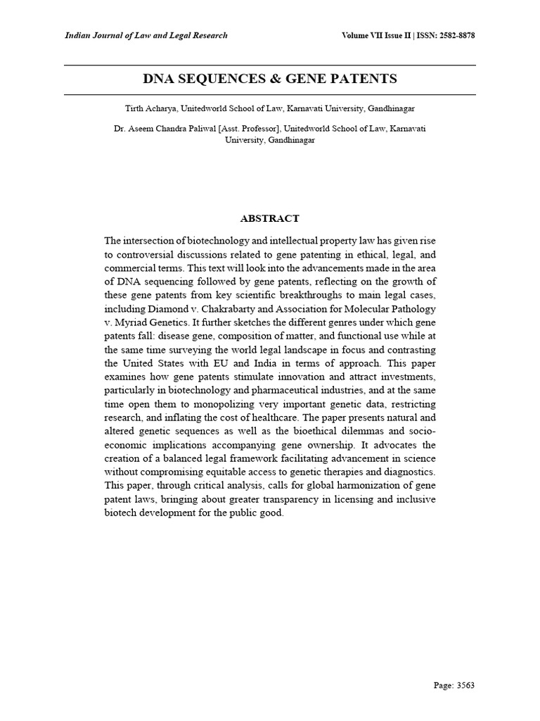 Dna Sequences & Gene Patents | PDF | Biotechnology | Genetics