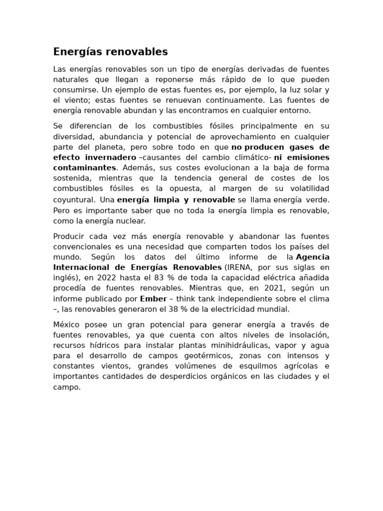 Energías Renovables: Tipos y Ventajas | PDF | Energía renovable ...