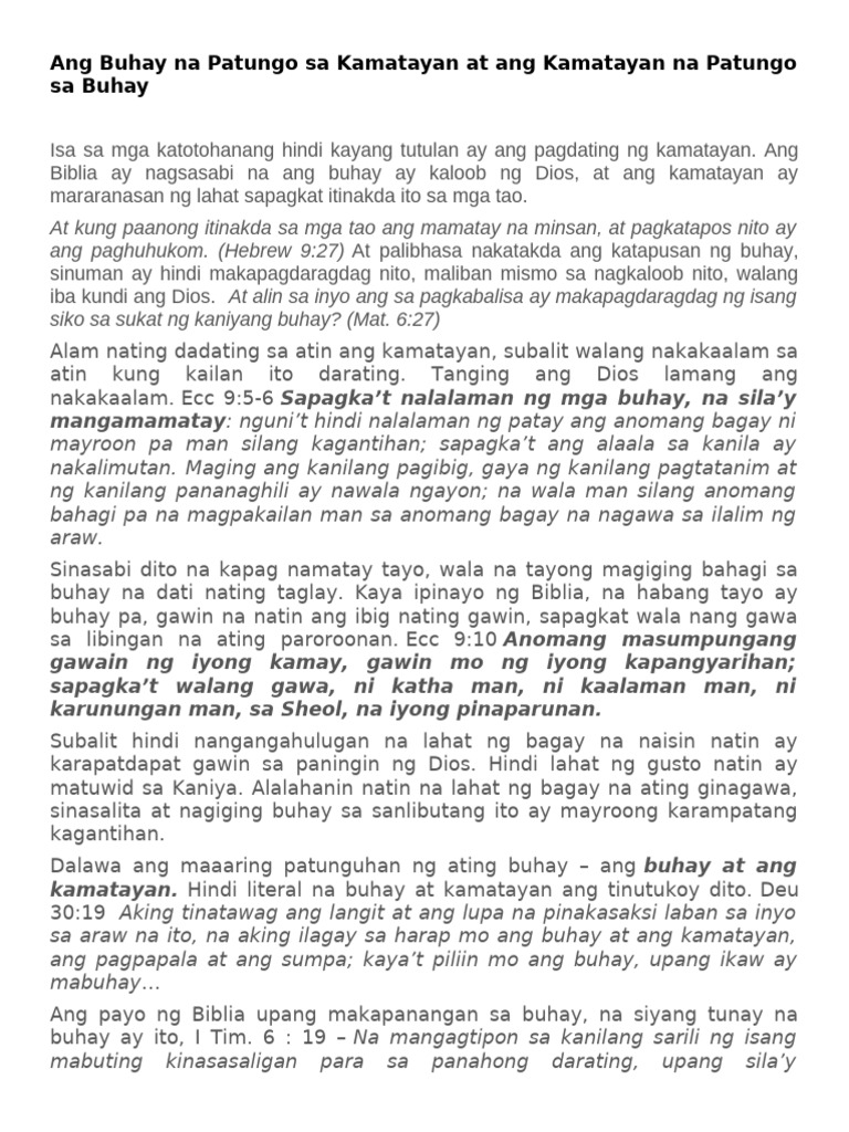 Ang Buhay Na Patungo Sa Kamatayan at Ang Kamatayan Na Patungo Sa | PDF
