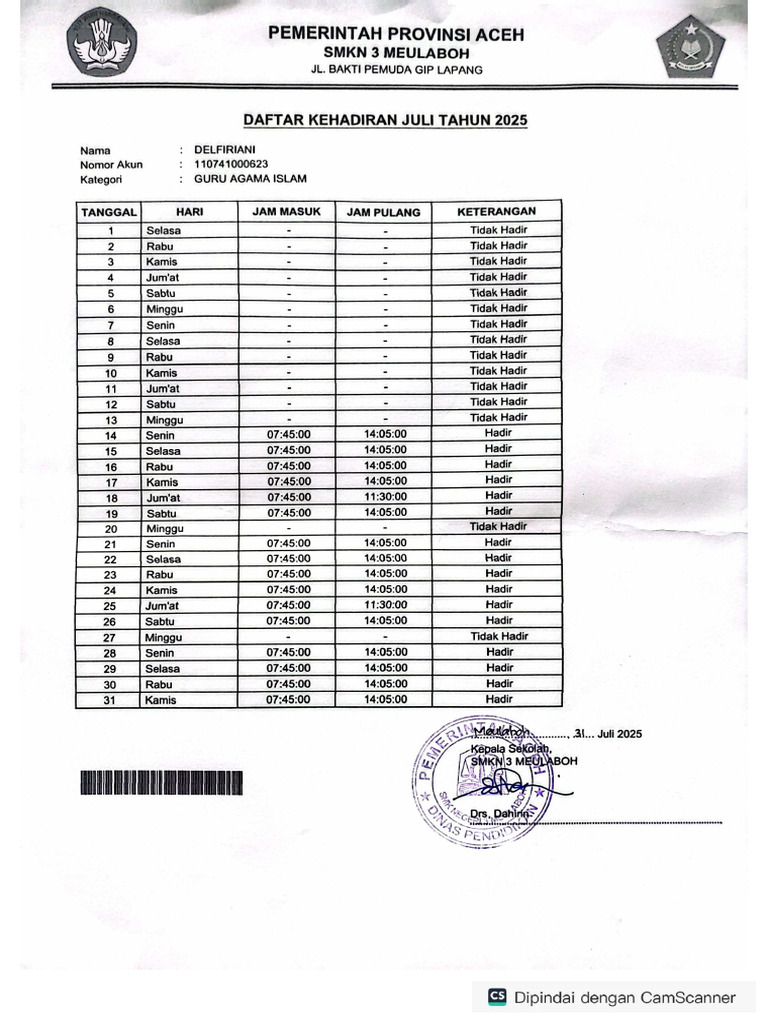 Absen Ganjil Juli 2025 | PDF