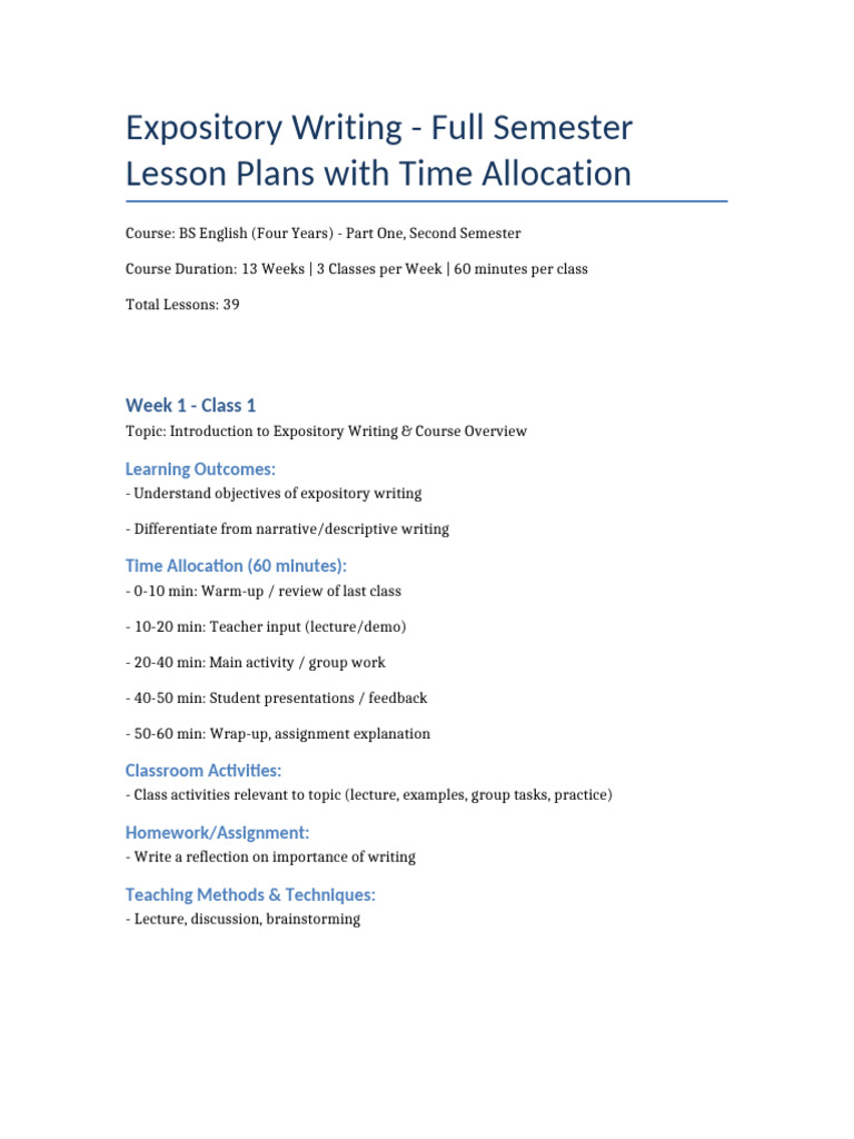 Expository Writing Lesson Plans Guide | PDF | Teaching Method | Lecture