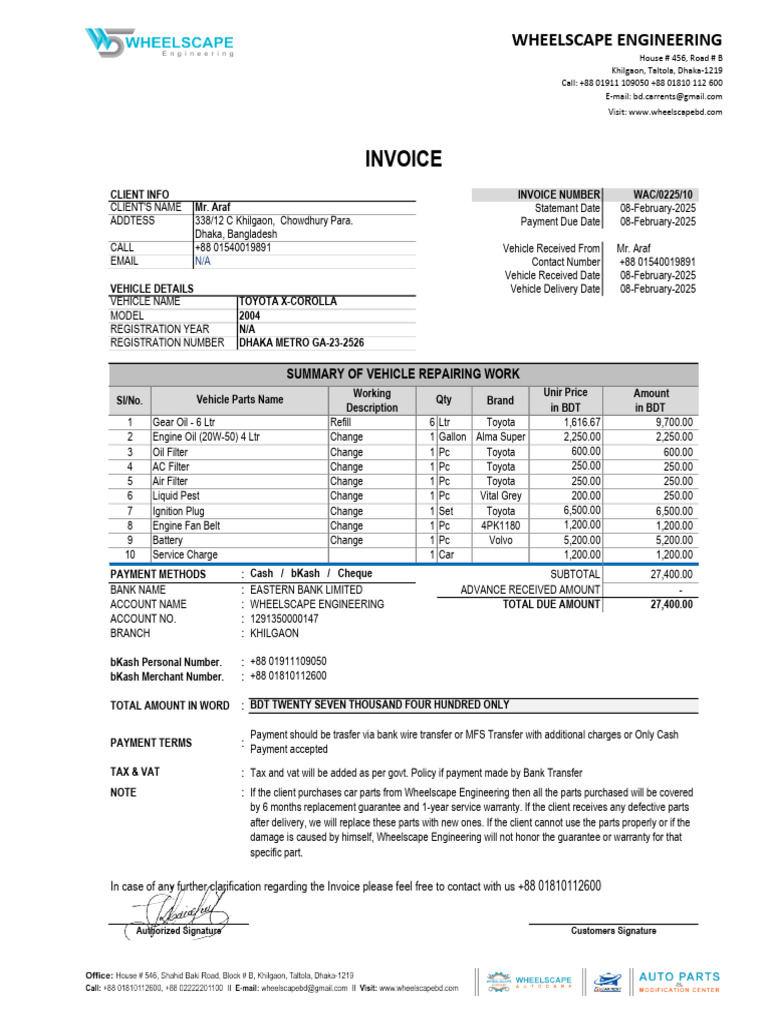 Invoice Dhaka Metro Ga 23 2526 | PDF | Vehicles
