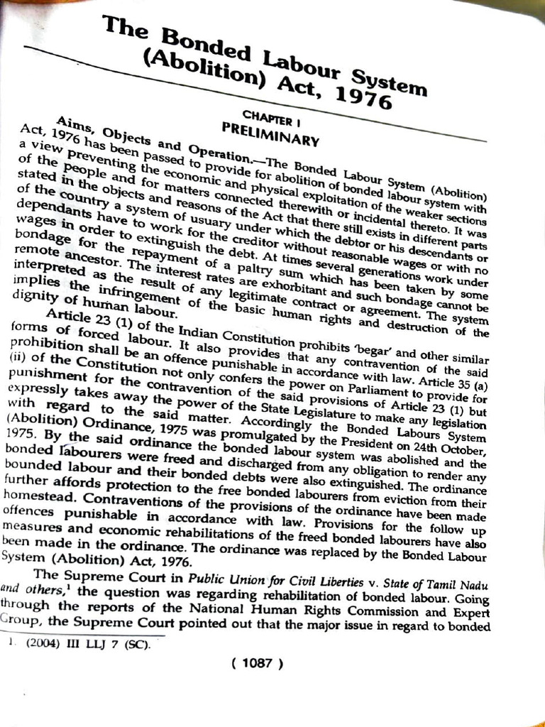 Bonded Labour System Abolition Act 1976 | PDF