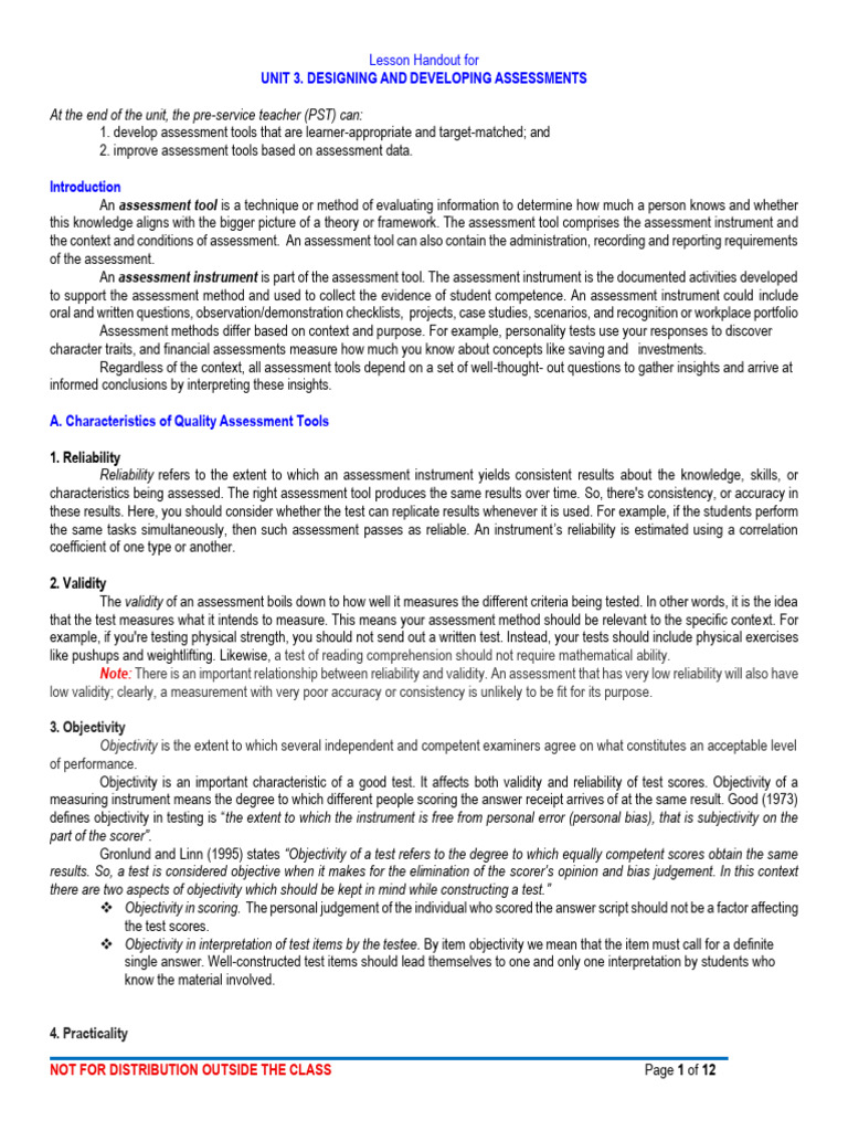 Designing Effective Assessment Tools | PDF | Educational Assessment ...