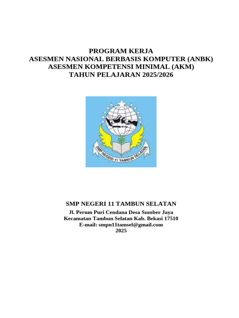 Program Kerja ANBK 2025/2026 SMP 11 Tambun | PDF