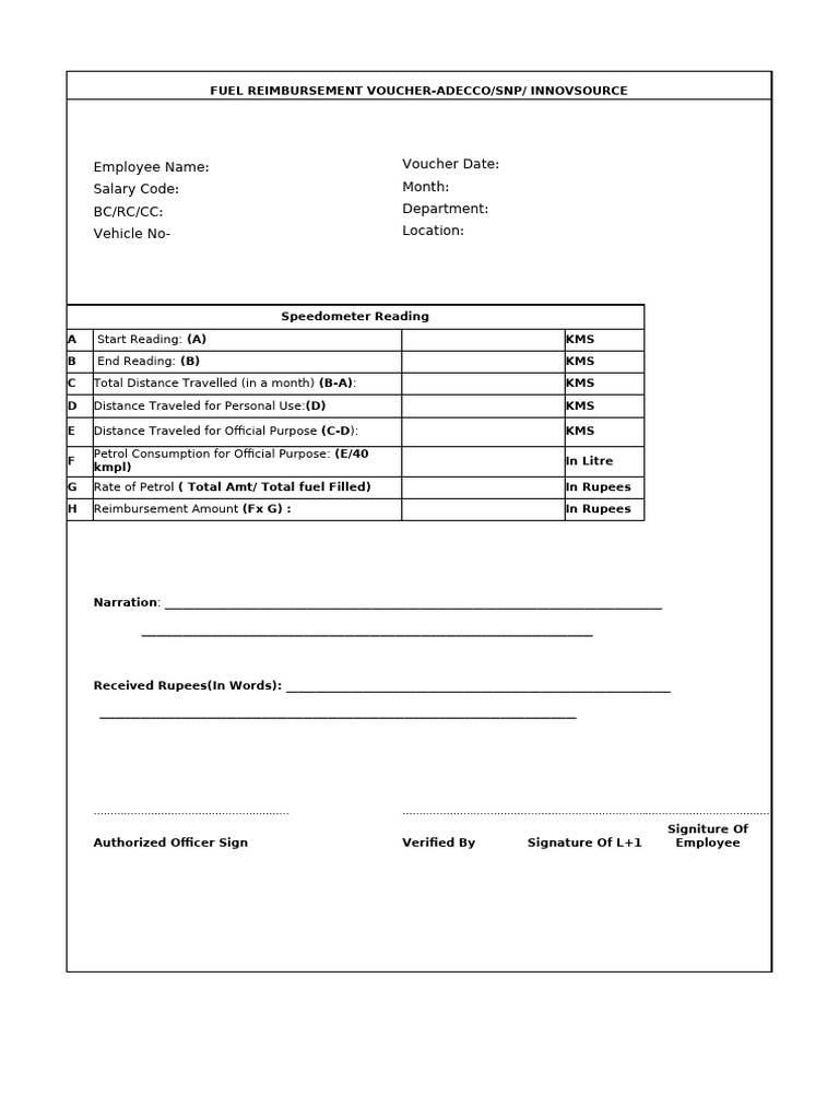 Bike Reimbursement Voucher Form | PDF | Chemical Energy Sources | Fuels