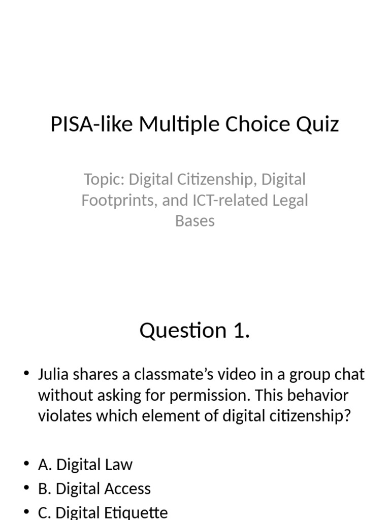 Digital Citizenship PISA Like Quiz | PDF | Copyright Infringement ...