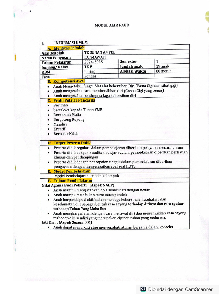 1. RPPH Tema Diri Sendiri Sub Tema Kesehatanku | PDF