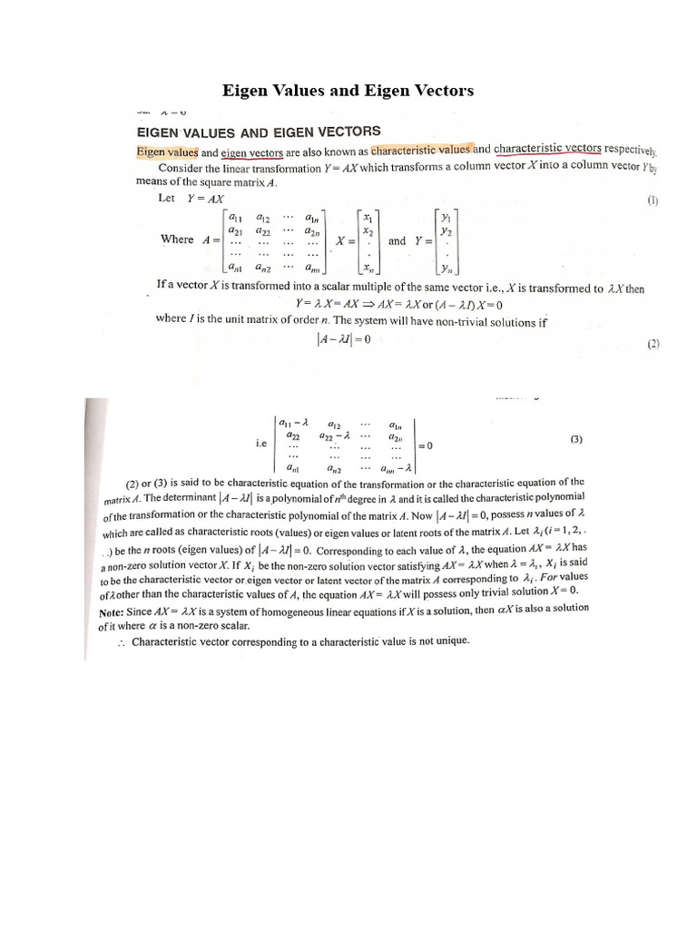 002 Eigen Values and Eigen Vectors | PDF