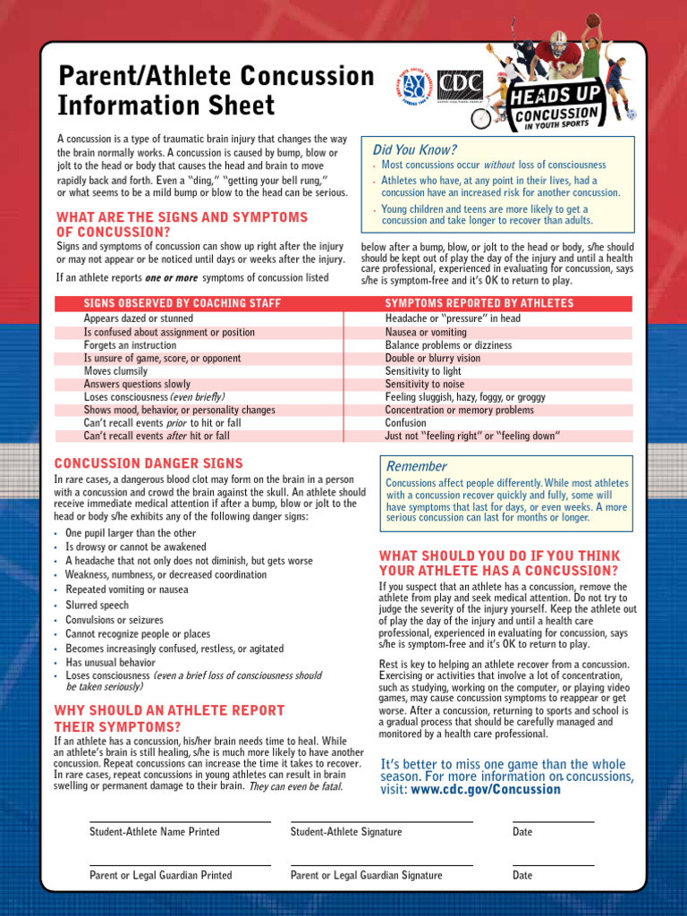 AYSOCDCConcussion Handout | PDF | Concussion | Human Diseases And Disorders