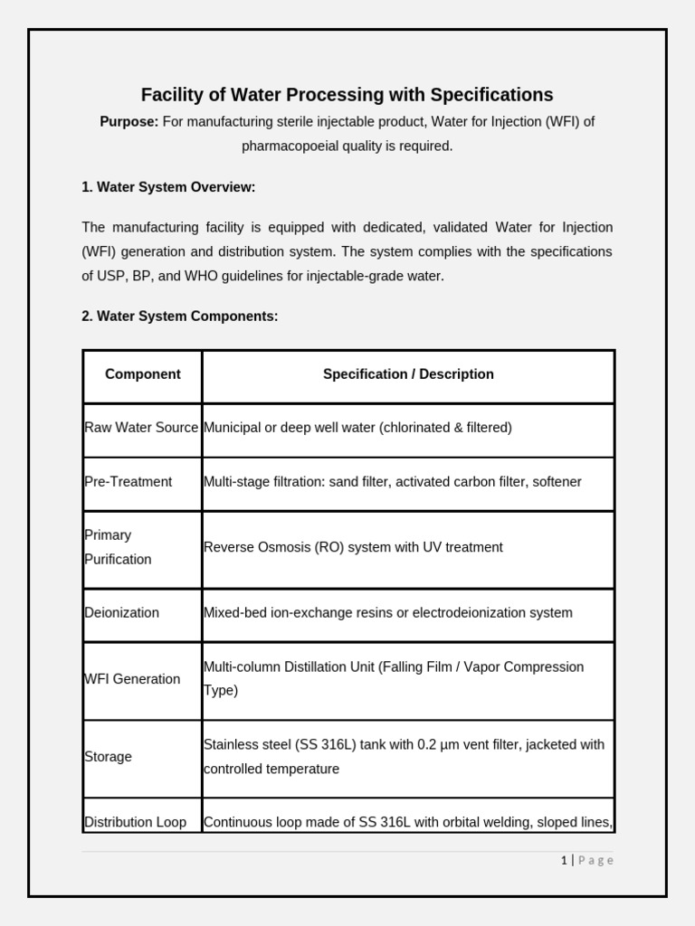 Facility of Water Processing With Specifications | PDF | Total Organic ...