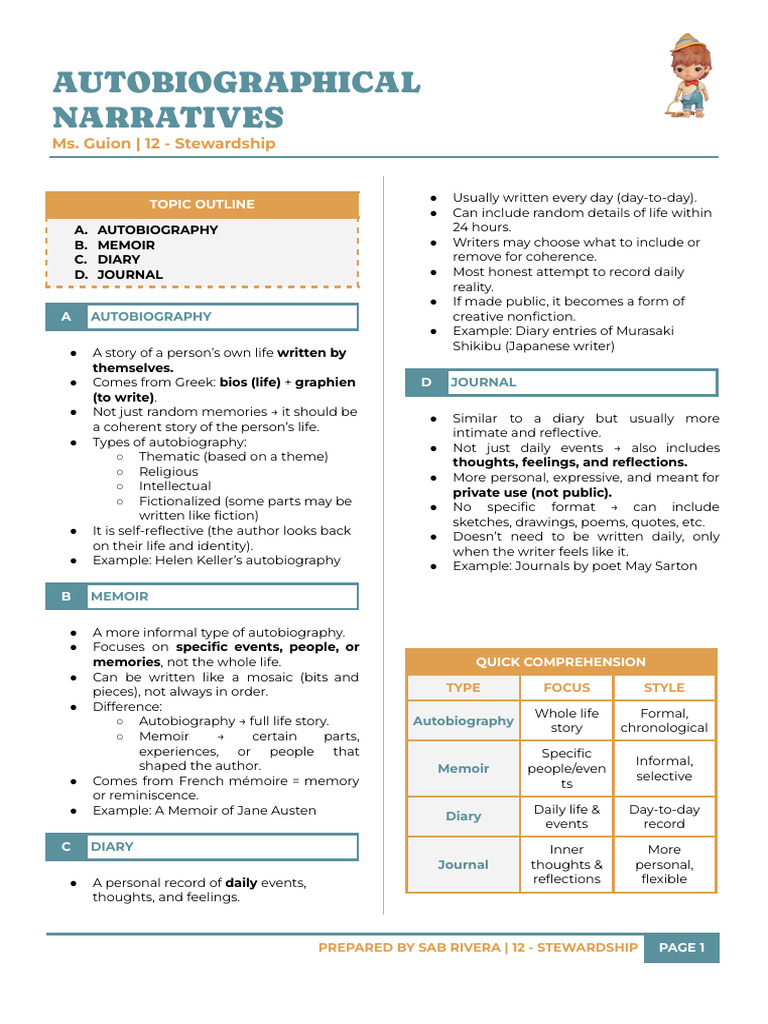 Types of Autobiographical Writing | PDF | Autobiographies | Diary