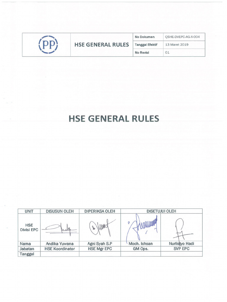HSE General Rules Rev1 | PDF