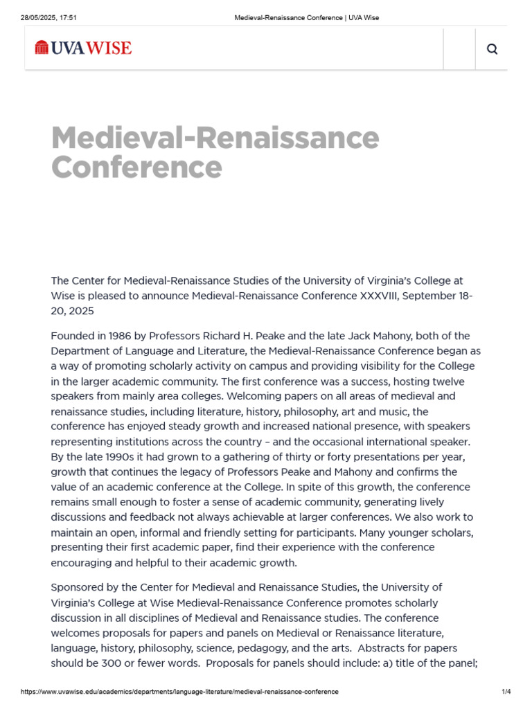 UVA Wise Medieval-Renaissance Conference | PDF | Liberal Arts Education