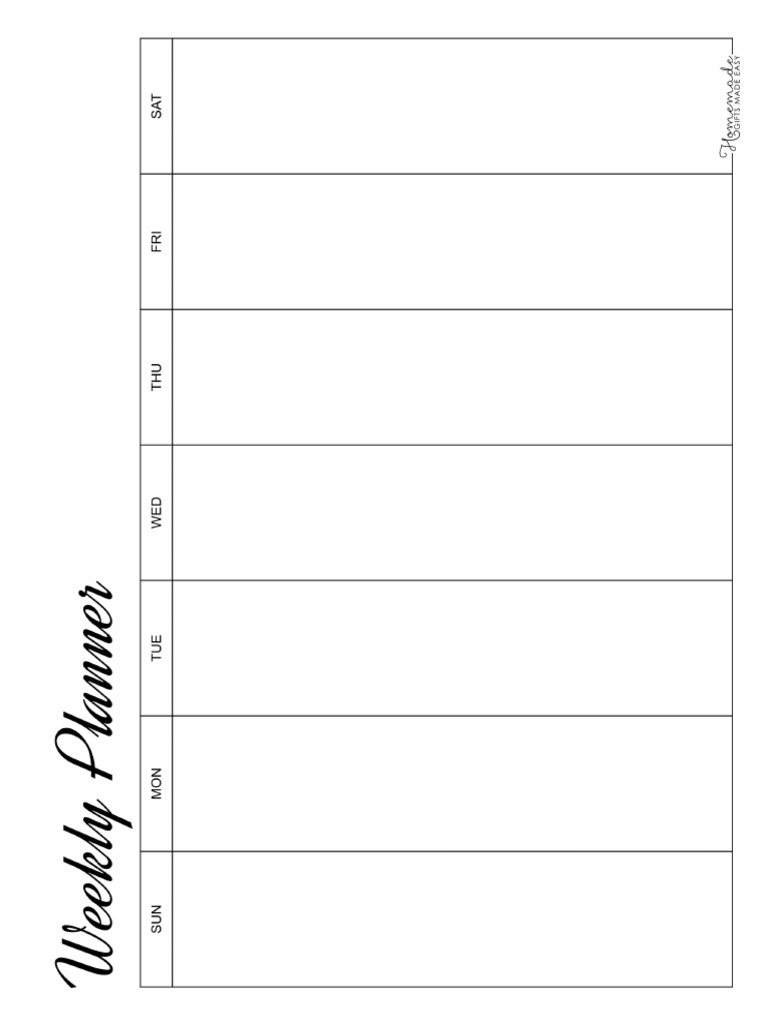 Weekly Calendar Landscape Columns Black White | PDF