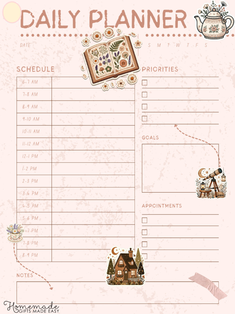 Cottagecore Aesthetic Daily Planner Schedule | PDF