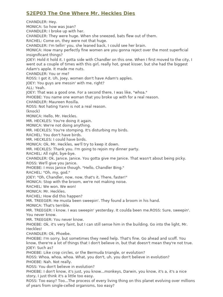 S2EP03 The One Where Mr. Heckles Dies | PDF