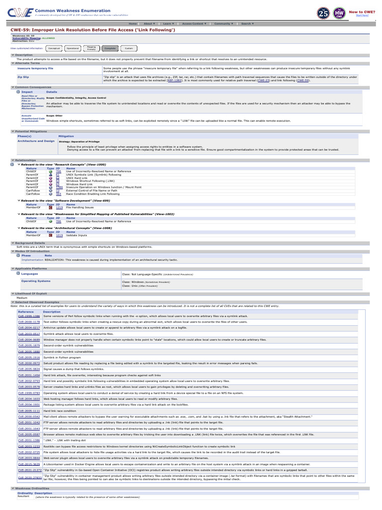 3 - CWE - CWE-59 - Improper Link Resolution Before File Access ('Link ...