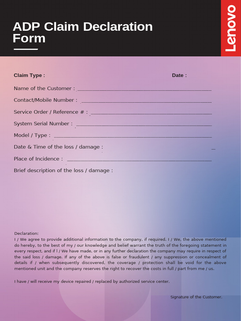 ADP Claim Declaration Form Template | PDF