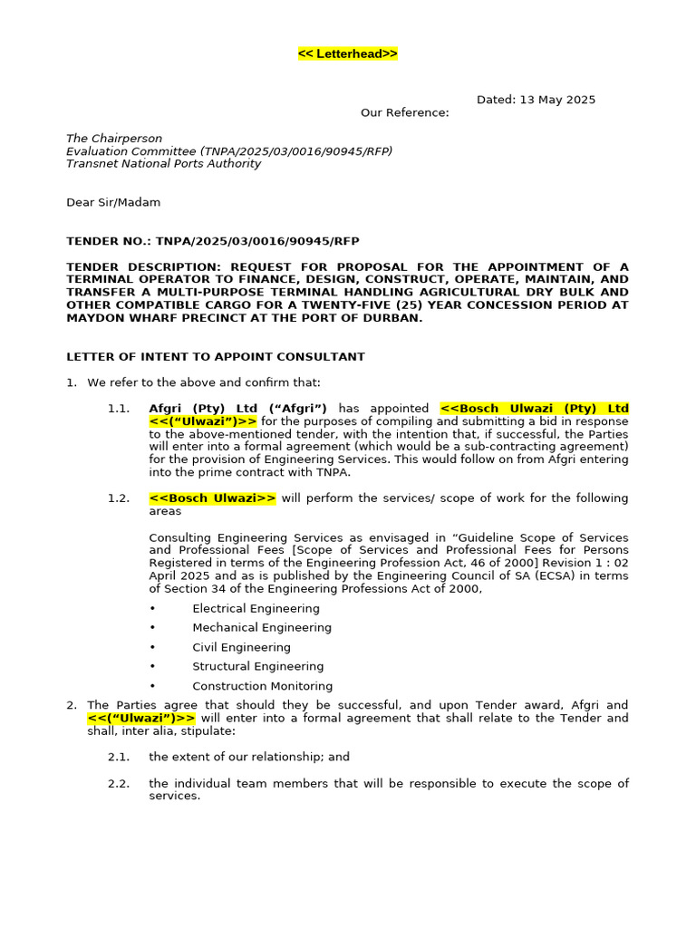 BC298 - UWS SCM 019 PSP - Letter of Intent Template 06052025 | PDF | Justice | Crime & Violence