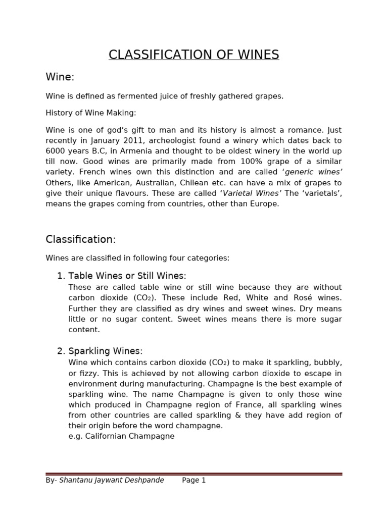 Wine Classification Overview | PDF | Wine | Champagne