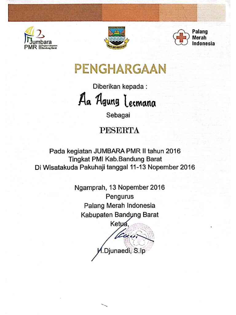 Piagam Penghargaan Peserta Jumbara PMR II | PDF