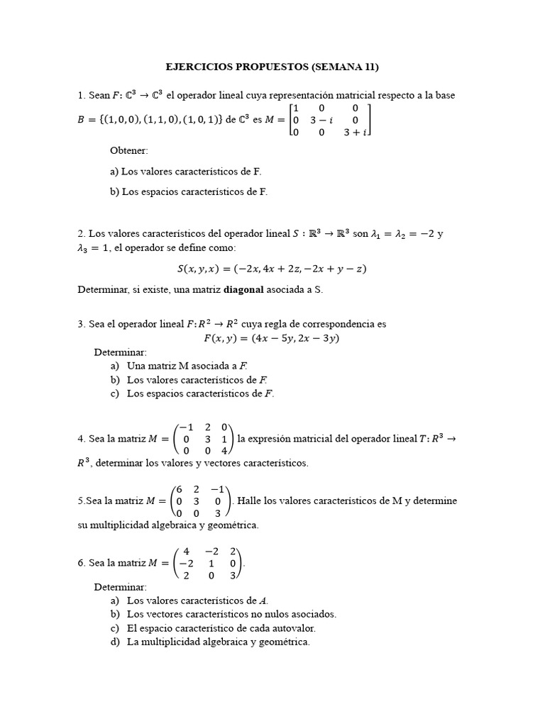 Ejercicios Vectores Caracteristicos Grupo 1 | PDF | Valores propios y vectores propios | Mapa lineal