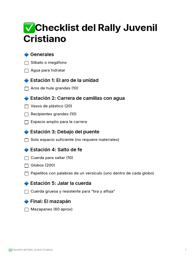 Checklist para Rally Juvenil Cristiano | PDF