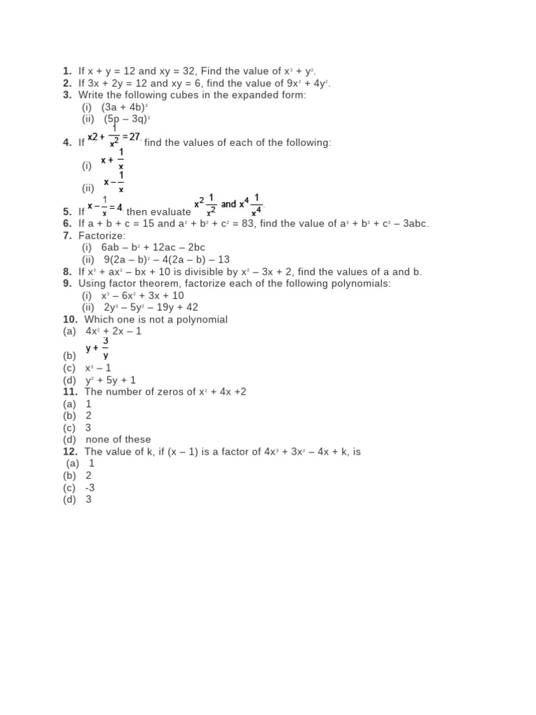 Class 9th Worksheet | PDF