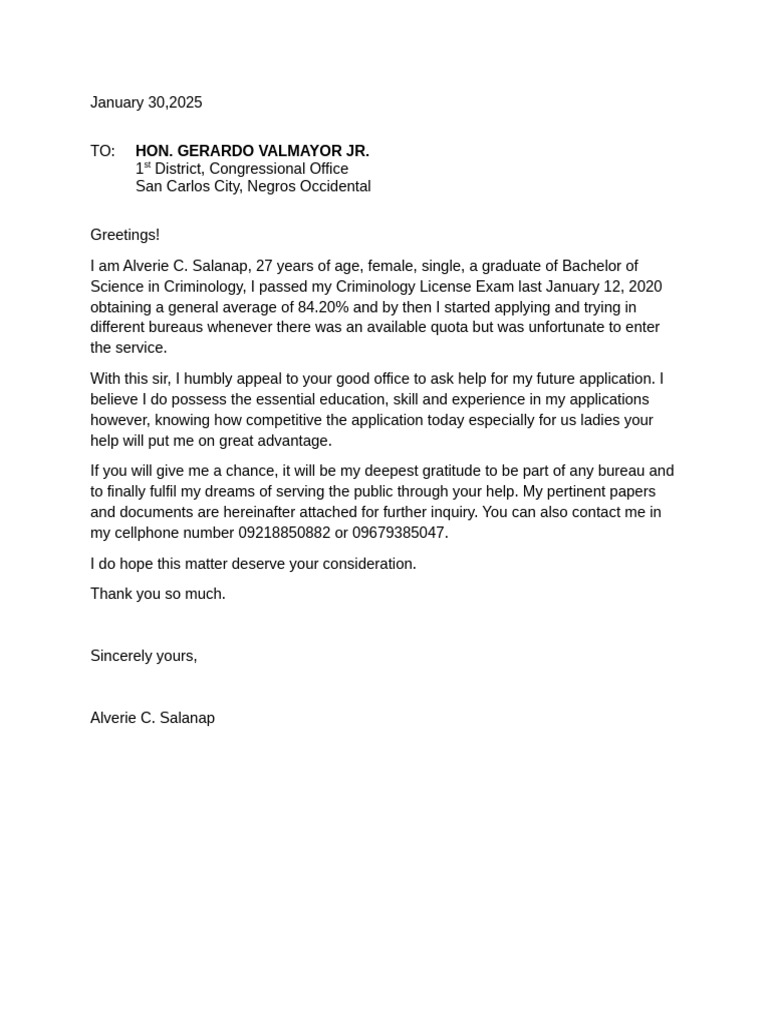 Appeal for Employment Assistance | PDF