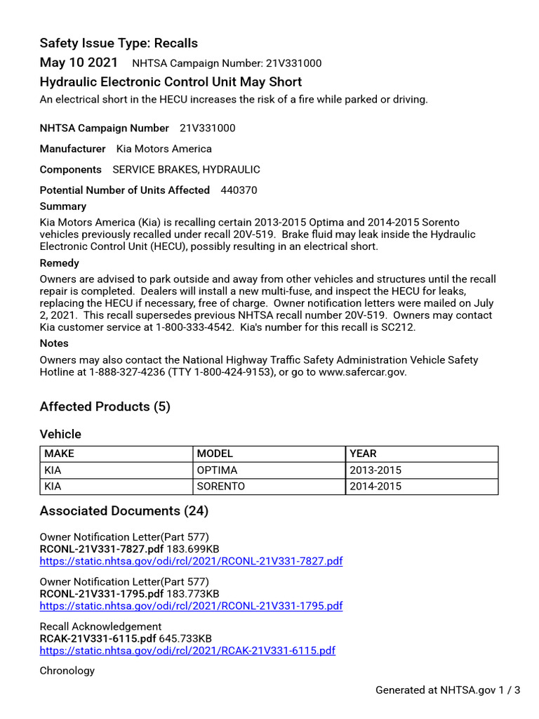 NHTSA - #21V331 HECU Recall | PDF | National Highway Traffic Safety ...