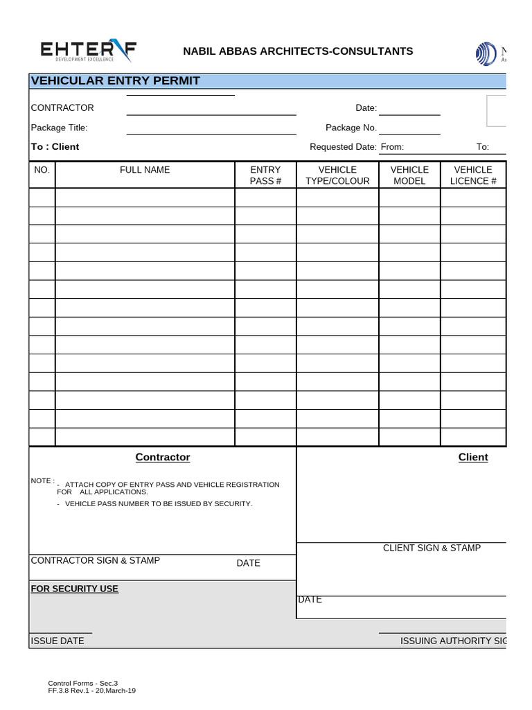 Ff3.8 Vehicle Entry Permit Rev1 | PDF