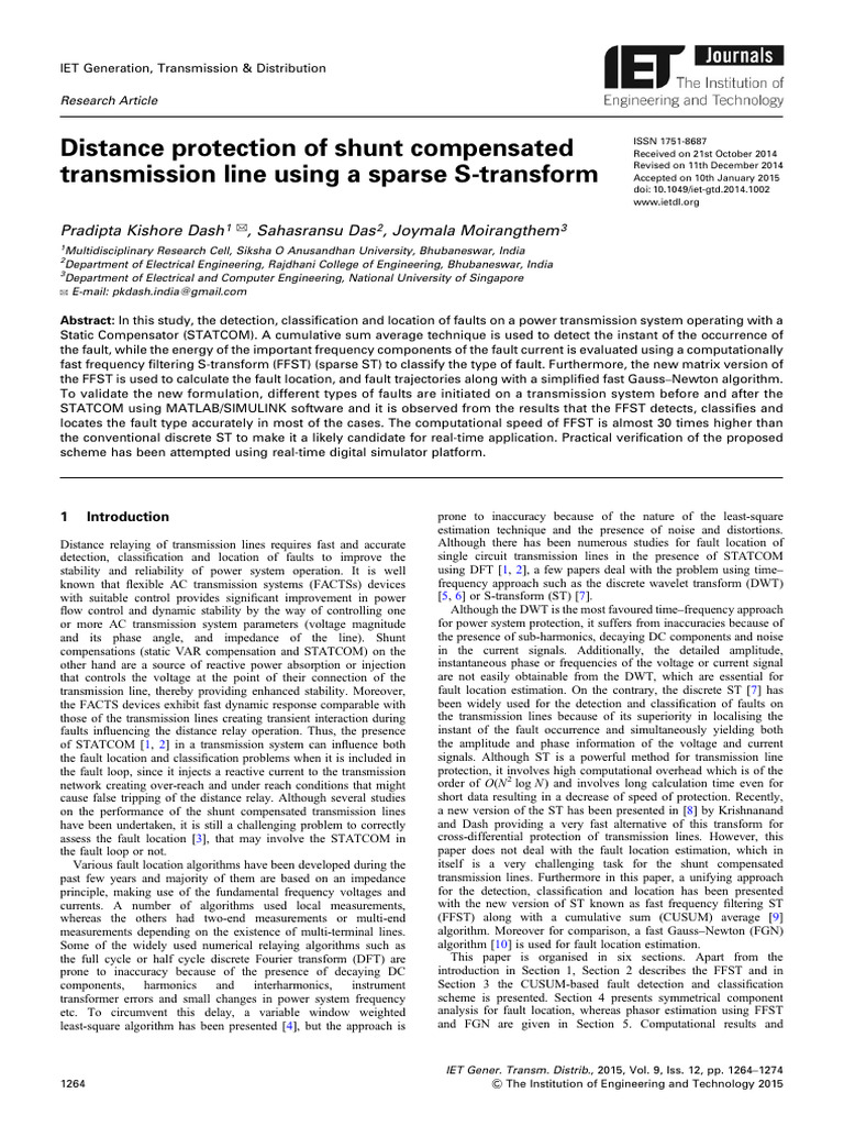 2015 IET Distance Protection of Shunt Compensated Transmission Line ...