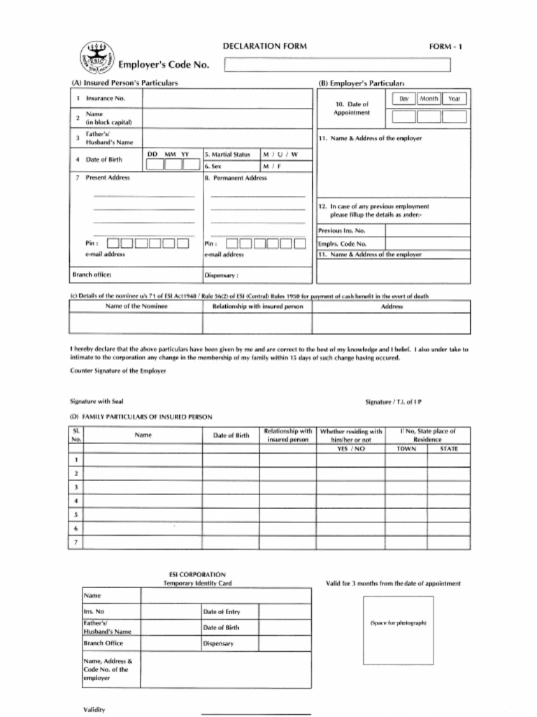 ESIC Declaration Form | PDF