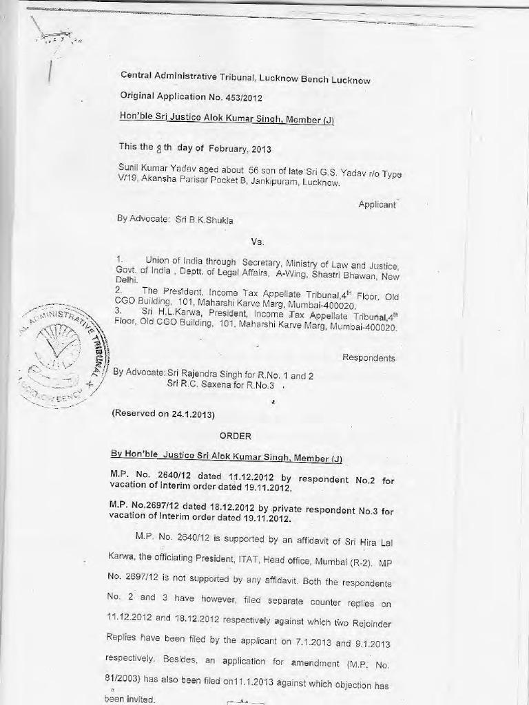 Sunil Kumar Yadav vs. UOI (CAT) | PDF