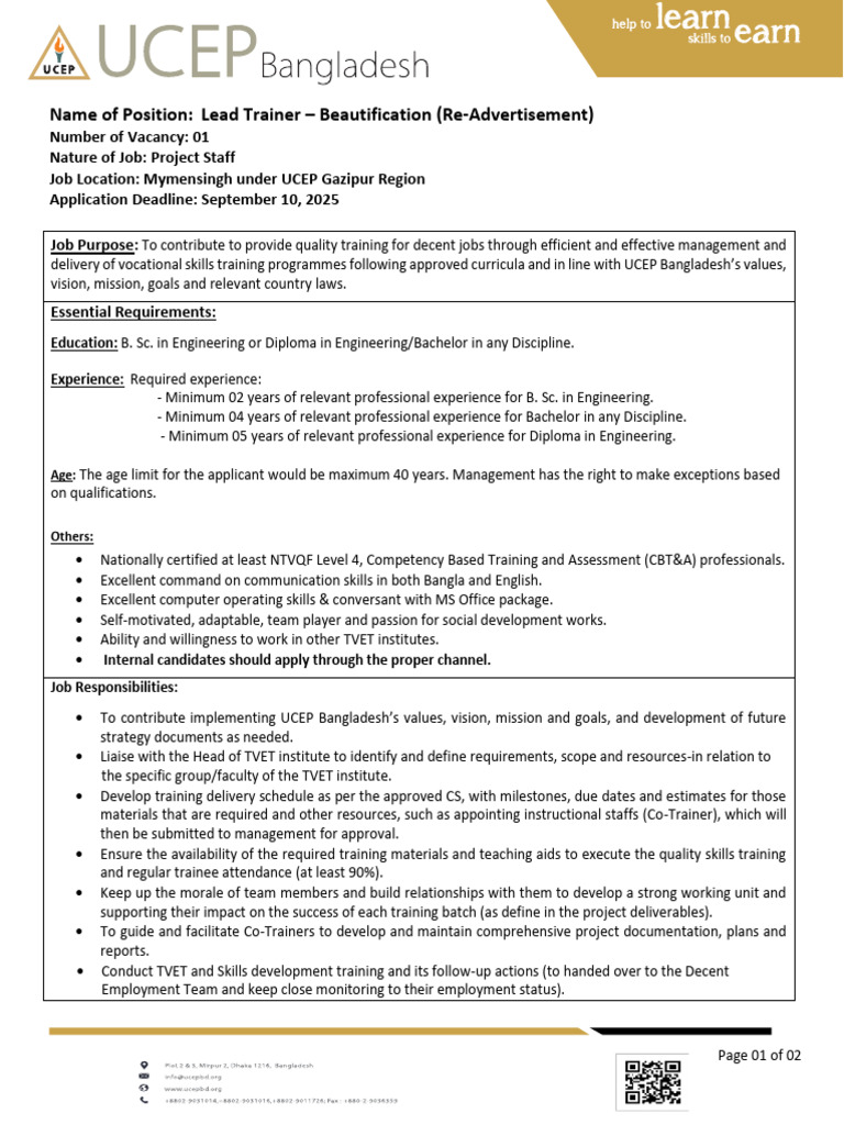 Job-1756711388-62. Lead Trainer - Beautification (01.09.25) | PDF ...