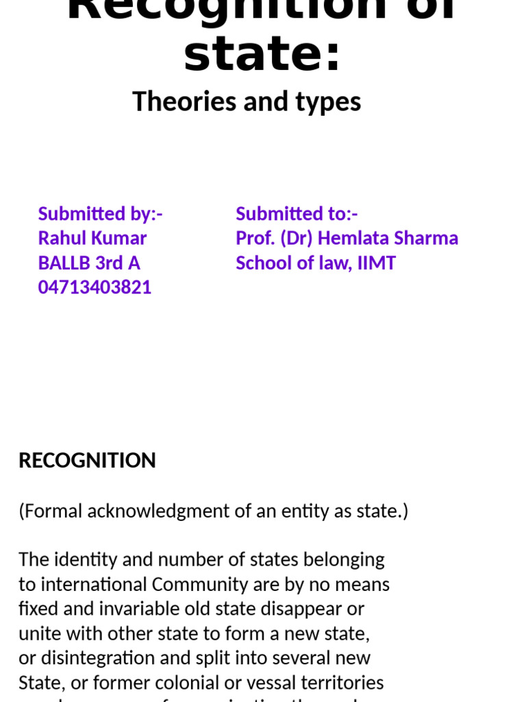 Theories and Types of State Recognition | PDF | Sovereign State | De Facto
