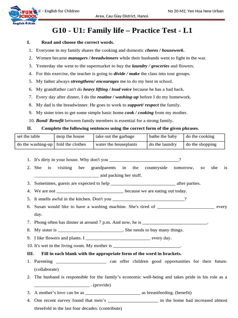 G10 - U1 - Practice Test - Lesson 1 | PDF | Social Institutions | Family